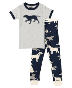 lazy one short-sleeve pajamas sets for girls and boys, kids' soft animal pjs, dog, puppy (lab, 8)