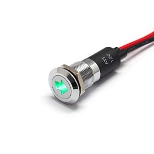 alpinetech pl12ms 12mm 1/2" 12v led metal signal indicator pilot dash light (single arrow (green))