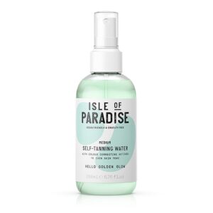 isle of paradise self tanning water, medium (golden glow) - color correcting and red cancelling self tan spray, vegan and cruelty free, 6.76 fl oz