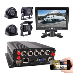 joinlgo 4 channel wifi gps 4g lte cellular 1080p vehicle bus cctv dvr video recorder kit remote view on app/web 4 side front rear view ip68 backup cameras for truck rv bus van fleet