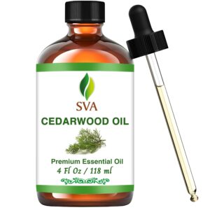 sva cedarwood essential oil – 4 fl oz – 100% natural cedar juniperus mexicana oil - for diffuser, hair care, face, skin care, aromatherapy, scalp and body massage, soap and candles – with dropper