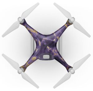 design skinz design skinz purple marble & digital gold foil v3 full-body wrap decal skin-kit compatible with the drone dji phantom 3/phantom 3 pro