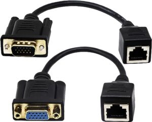 zdycgtime rj45 to vga cable, vga 15-pin port female&male to rj45 female cat5/6 ethernet lan console for multimedia video（15cm/6inch） 2pack