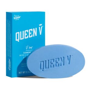 queen v v bar- cleansing bar, 3.5 oz., ph balanced, enriched with aloe and rose water, for use on external intimate area