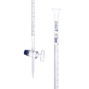 eisco burette, 10ml - class a, din 385 compliant, borosilicate glass with glass key stopcock, 0.05ml graduations