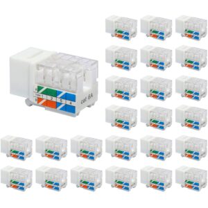 vce rj45 cat6a keystone jack ul listed 25-pack, 10 gbps slim profile modular ethernet jacks insert 110-type utp 90-degree, white