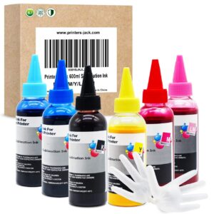 printers jack 600ml sublimation ink press heat transfer ink for artisan 1430 stylus photo 1400 t50 l800 l805 837 730 835 810 printers artisan 1410 1500w rx560 rx580 on mug cup t-shirt pillow