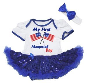 petitebella usa flags my first memorial day baby dress nb-18m (white/blue sequins, 0-3 months)