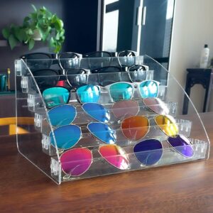 minesign sunglasses organizer clear eyeglasses display case sticker display tray for glasses tabletop holder stand (6 layer)