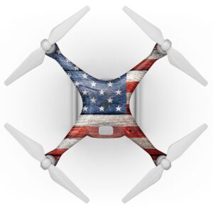 design skinz design skinz wooden grungy american flag full-body wrap decal skin-kit compatible with the drone dji inspire 1