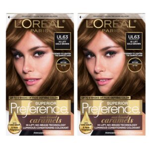 l’oréal paris superior preference fade-defying + shine permanent hair color, u163 hi-lift golden brown, pack of 2, hair dye