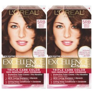 l’oréal paris excellence creme permanent hair color, 5rb medium reddish brown, 100 percent gray coverage hair dye, pack of 2