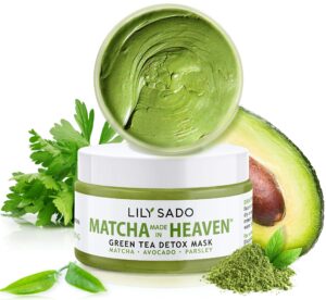 lily sado green tea matcha & avocado face mask - organic natural vegan facial mask - anti-aging antioxidant defense against acne, blackheads & wrinkles for a soft glowing complexion – 4 oz