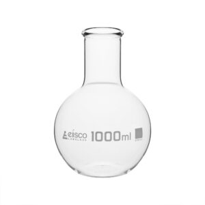 eisco boiling flask, 1000ml - borosilicate glass - flat bottom, wide neck