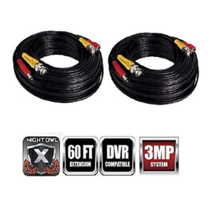 night owl security extreme hd 3mp 60 feet bnc video/power camera extension cable (black, 2 pack)