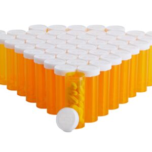 juvale 50 pack empty pill bottles with caps for prescription medication, 6-dram plastic medicine containers (orange)