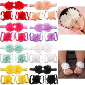 cellelection 8 colors baby headbands barefoot sandals set rhinesotnes flower hairbands foot bands photo prop hair accessories for newborns infants toddlers…