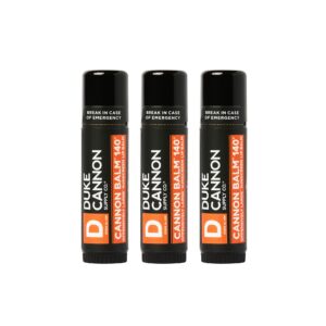 duke cannon supply co. tactical lip protectant cannon balm 140° - (blood orange mint flavored) superior performance, spf 30, lip balm for hard working men, 0.56oz (3 pack)