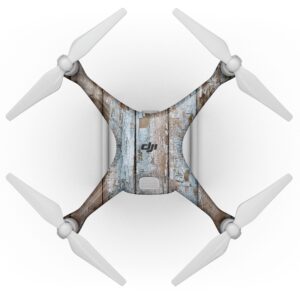 design skinz design skinz wood planks with peeled blue paint full-body wrap decal skin-kit compatible with the drone dji mavic air