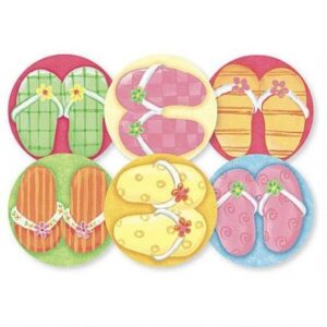 flip-flops, too envelope seals - set of 144 (6 designs) self-adhesive, flat-sheet, 1-1/2" sticker seals, by colorful images