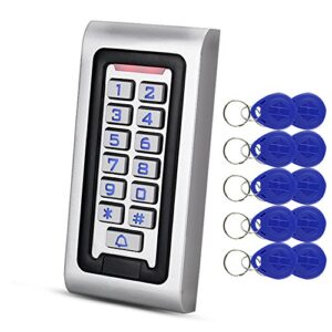 hfeng standalone ip68 waterproof rfid access control keypad metal card reader + 10pcs 125khz proximity keychains wg26 2000 users for home/office