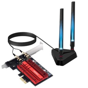 wifi 6e ax210 (axe5400) pcie wifi card for gaming pc tri-band pcie wireless adapter for desktop with high speed extended pro base dual antennas bluetooth 5.3(usb port),mu-mimo, ofdma for win 11/10