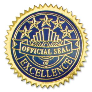 paperdirect deluxe embossed excellence gold and blue foil certificate seals, 2 inch, self adhesive, 100 count, embossed seals for certificates, achievement award stickers for school, work, diploma