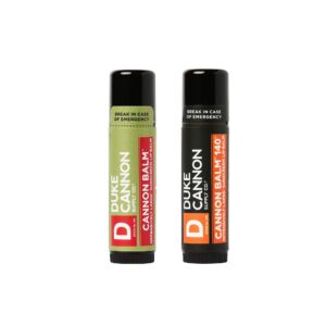 duke cannon cannon lip balm 140° & tactical lip protectant bundle - spf 30 & spf 15, blood orange mint & fresh mint flavors, 2 pack