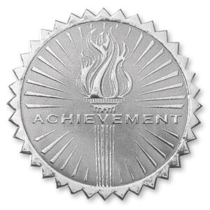 paperdirect deluxe embossed achievement torch silver foil certificate seals, 2 inch, self adhesive, 100 count, embossed seals for certificates, achievement award stickers for school, work, diploma