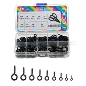 eckj 191pcs screw eyes zinc plated metal eye hook screw self tapping screws includes 9 sizes color black