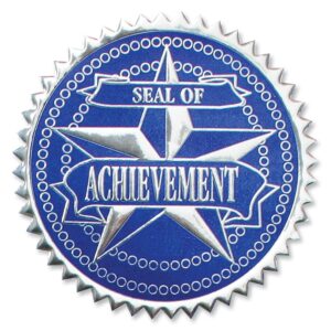 paperdirect deluxe embossed achievement silver/blue foil certificate seals, 2 inch, self adhesive, 100 count, embossed seals for certificates, achievement and award stickers for school, work, diploma