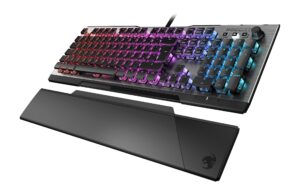 roccat vulcan 120 - mechanical rgb gaming keyboard, aimo led per-key lighting, roccat titan switches, durable design (aluminum top plate), multimedia wheel, detachable wrist rest