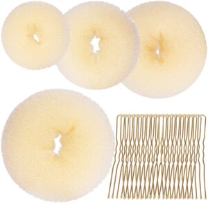 teenitor hair bun shaper set with extra-large, large, medium, small doughnuts ring stylers, 20pcs blonde large bobby pins