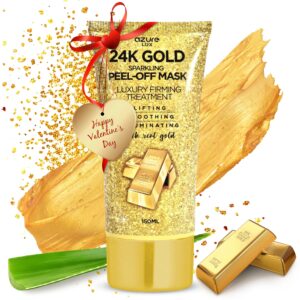 azure 24k gold firming peel off face mask- anti aging, lifting, illuminating & revitalizing - removes blackheads, dirt & oils - with hyaluronic acid and collagen - skin care - 150ml