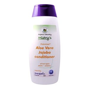 mistry's aloe vera jojoba conditioner 200ml - natural hair care, gentle, strengthening & nourishing - suitable for all ages and hair types, additive free, vegan,