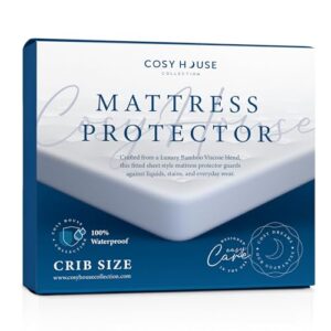 cosy house collection luxury mattress protector - blend of rayon derived from bamboo - baby crib essentials - ultra soft comfort, stays cool & quiet - premium fitted sheet style (crib)