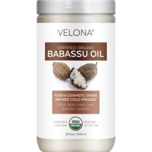 velona babassu oil usda certified organic - 32 fl oz | 100% pure and natural carrier oil | refined, cold pressed | face, hair, body & skin care and cooking | use today - enjoy results