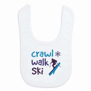 skiing baby & infant bib | crawl walk ski | soft microfiber bib