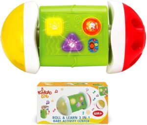 kiddolab 3 in 1 roll & learn activity center for baby and rattle ball toy. infant learning activity center toy with colorful lights and fun sounds.interactive light up toys for 6 month old baby.