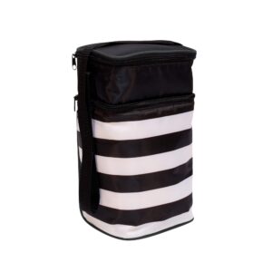 j.l. childress 6 bottle cooler, insulated breastmilk cooler and lunch bag for baby food and bottles, leak-proof and heat-sealed, ice pack included, black stripe