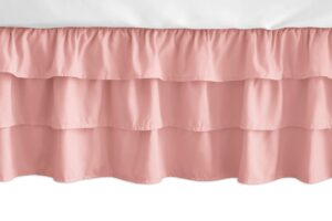 sweet jojo designs solid coral girl ruffled tiered baby crib bed skirt dust ruffle for feather collection