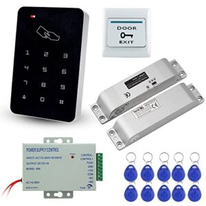 libo full set kit of rfid access control keypad 125khz with dc12v electric lock electronic bolt lock, 3a power supply, exit button, 10pcs id key cards