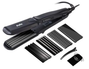 pulla hair straightener and crimper - 4 in 1 tourmaline ceramic flat and curling iron for hair styling with adjustable temperature - salon high heat 320°f - 430°f for all hair types