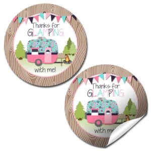 glamping, glamorous camping girl birthday party thank you sticker labels, 40 2" party circle stickers by amandacreation, great for party favors, envelope seals & goodie bags