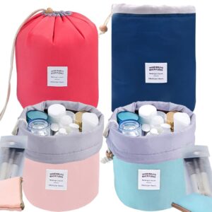 invoda 4pcs cosmetic bag 4 pieces barrel shaped travel makeup bags large capacity soft waterproof portable drawstring cosmetic bag multifunctional bucket toiletry bag (green+pink+blue+red)