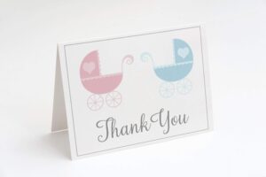 the invite lady baby shower thank you cards twins boy girl gender reveal notes with envelopes (24 count)