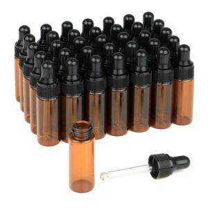 furnido 5ml amber glass dropper bottle,empty essential oil bottles glass vials with glass eye dropper for diy aromatherapy colognes perfume liquid sample blends pack of 35-2pc 2ml dropper included