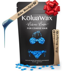 koluawax hard wax beads for hair removal – coarse hair formula – face, brazilian, underarms, back chest, bikini waxing – sea salt & surf, 1lb refill for wax warmers & 10 large applicator sticks