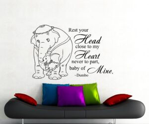 elephant quote wall decal rest your head close to my heart never to part baby of mine decor vinyl sticker baby lettering kids room art stencil nursery decor mural removable poster 154ct