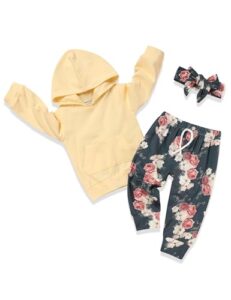 baby girl clothes long sleeve hoodie sweatshirt floral pants with headband outfit sets (yellow&floral, 18-24 months)